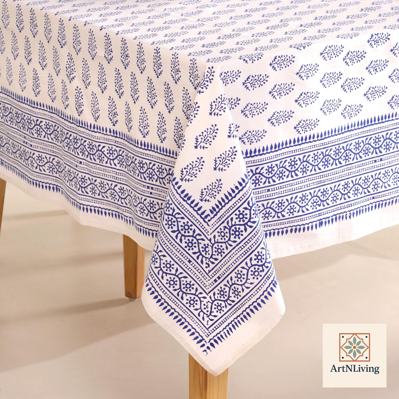 Indian Floral Block Print Cotton Tablecloth - Boho Dining Table Cover ...
