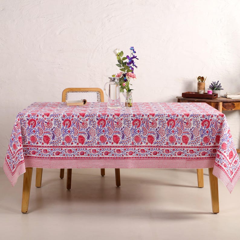 Hand Block Printed Cotton Tablecloth Set: Indian Floral Boho Dining - Etsy