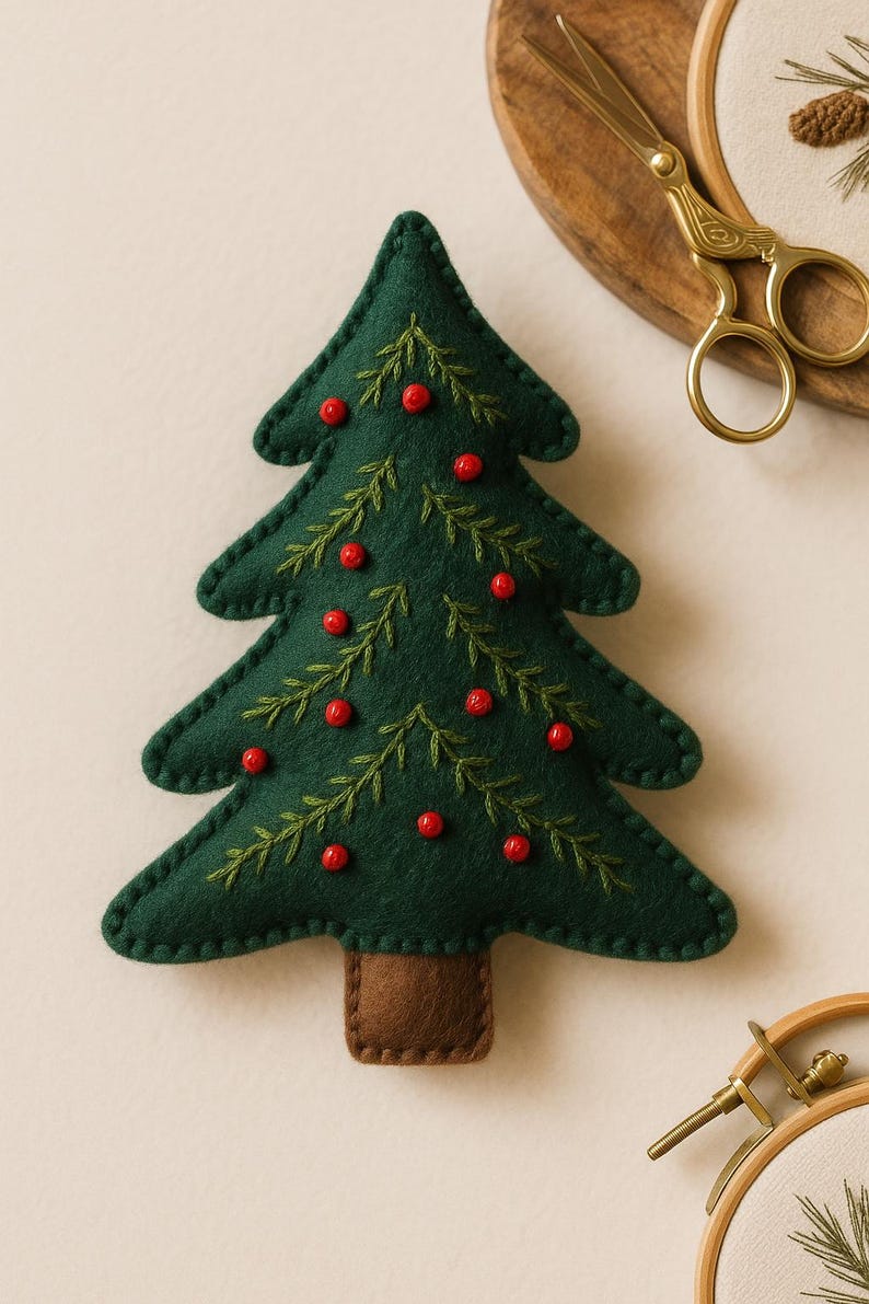 Felt Christmas Tree Ornament Pattern • Printable Holiday Template PDF ...