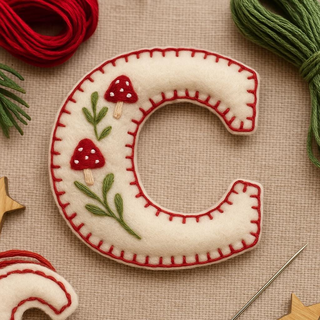 DIY Felt Letter C Ornament Pattern • Embroidery Initial Template (PDF ...