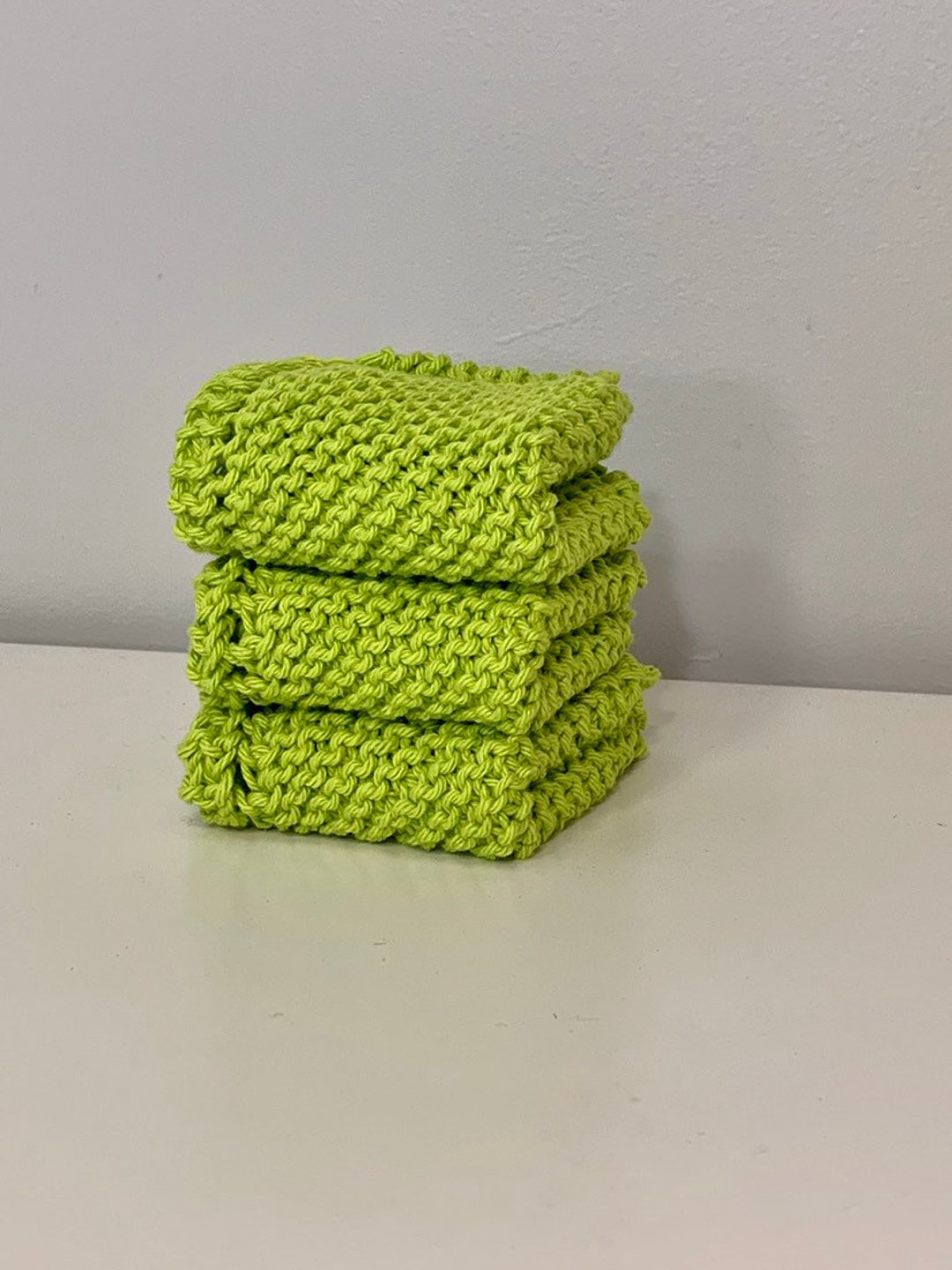 Cotton Hand Knit Dish Cloth Lime Green Cotton Dish Cloths - Etsy