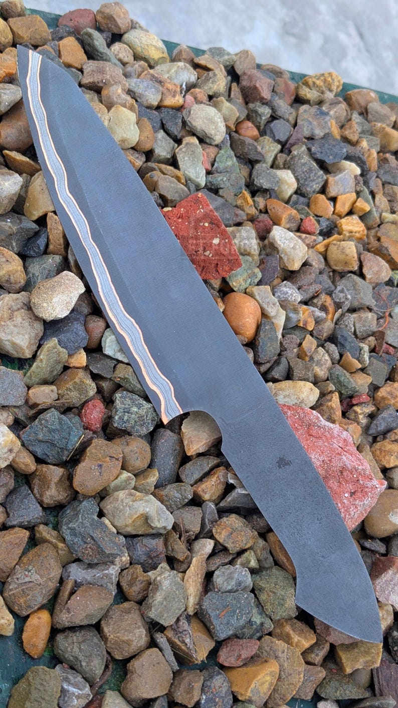 Handforged Knife, Damascus Steel Chef Knife Blank Blade, Copper Knife ...