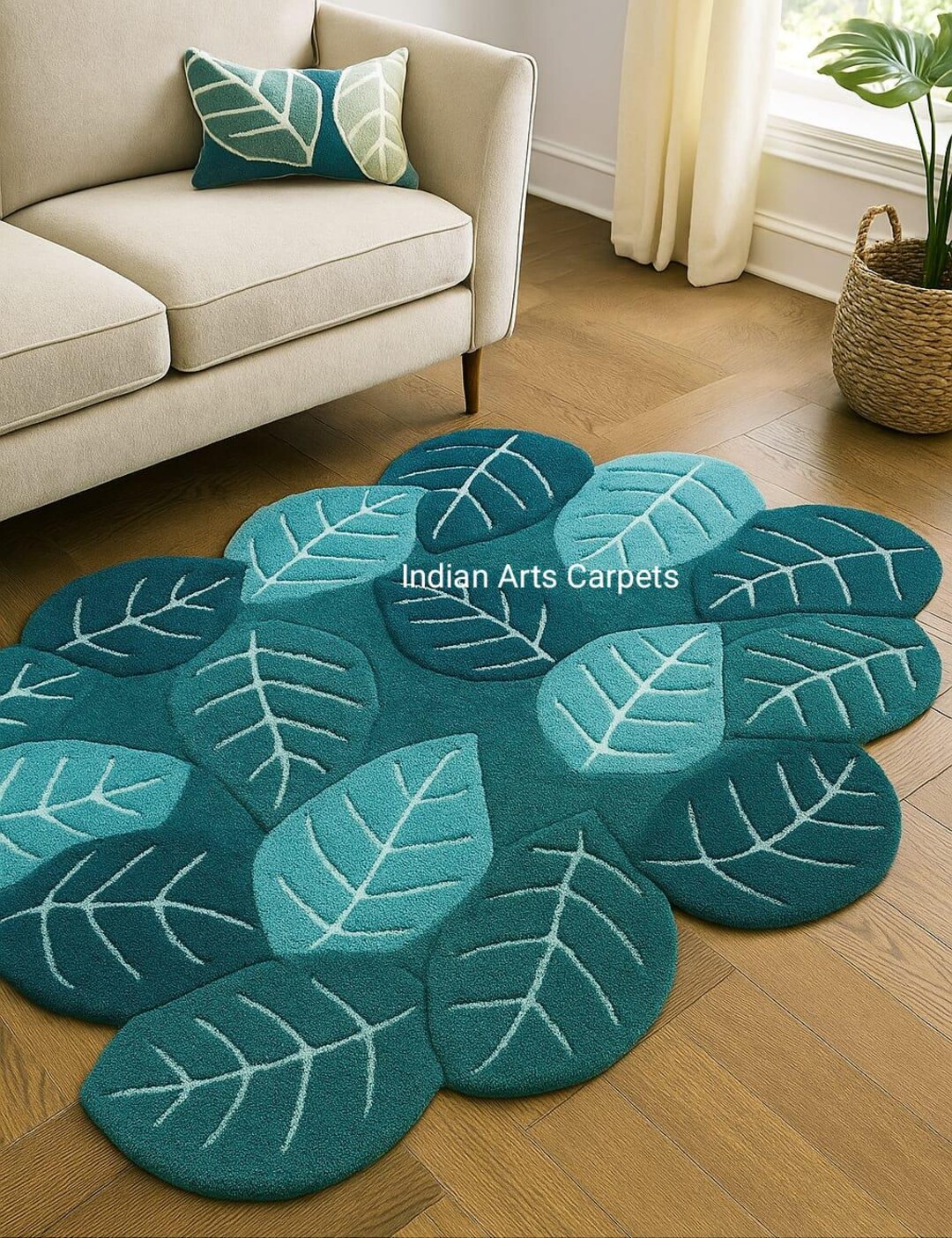 Leaf Shape Modern Tufted Rug Unique Leaf Design Wool Rug Nature ...