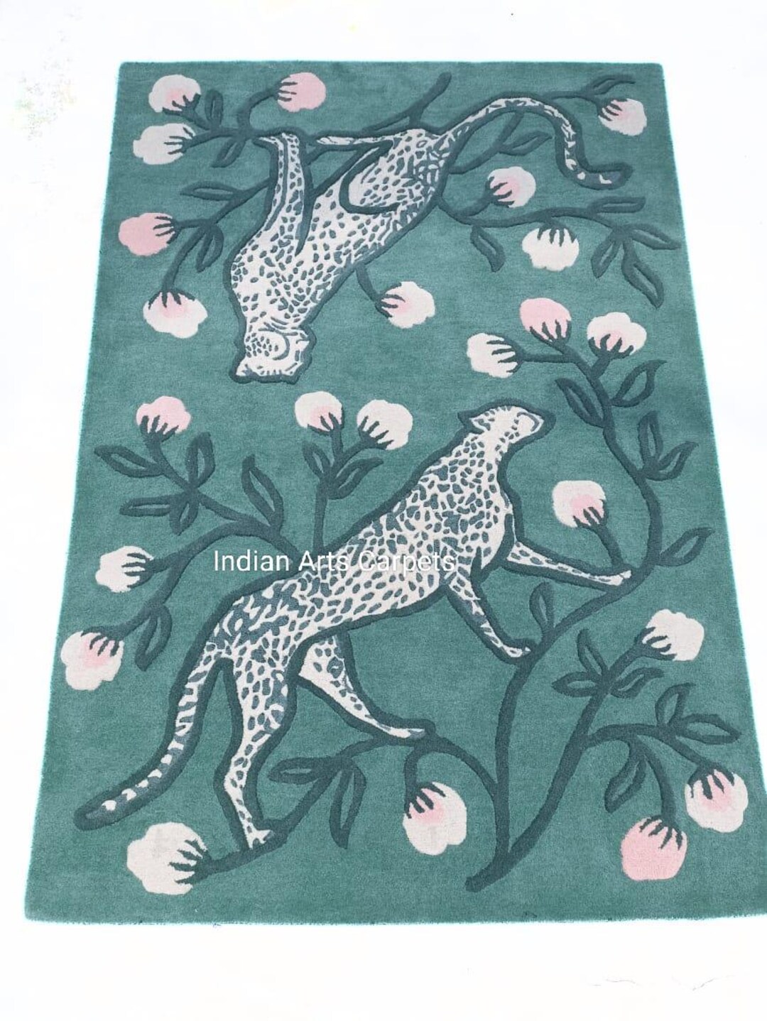 Hand Tufted Panther Design Carpet Animal Theme Rugs Wool 100% Jungle ...