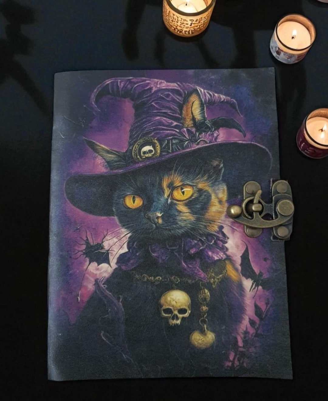 Mystical Black Cat Witch Leather Journal – Vintage Deckle Edge Paper ...