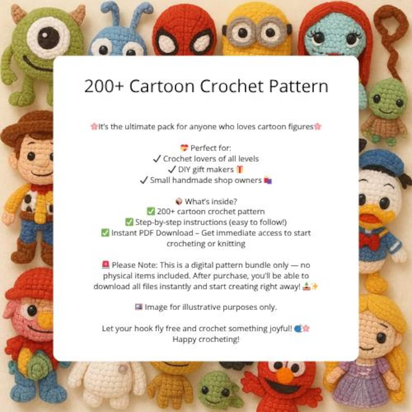 200+ Cartoon Crochet Pattern Set Amigurumi Bundle Movie Princess ...