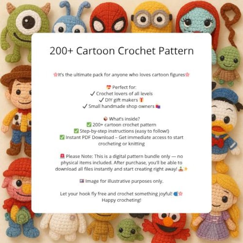 200+ Cartoon Crochet Pattern Set Amigurumi Bundle Movie Princess ...