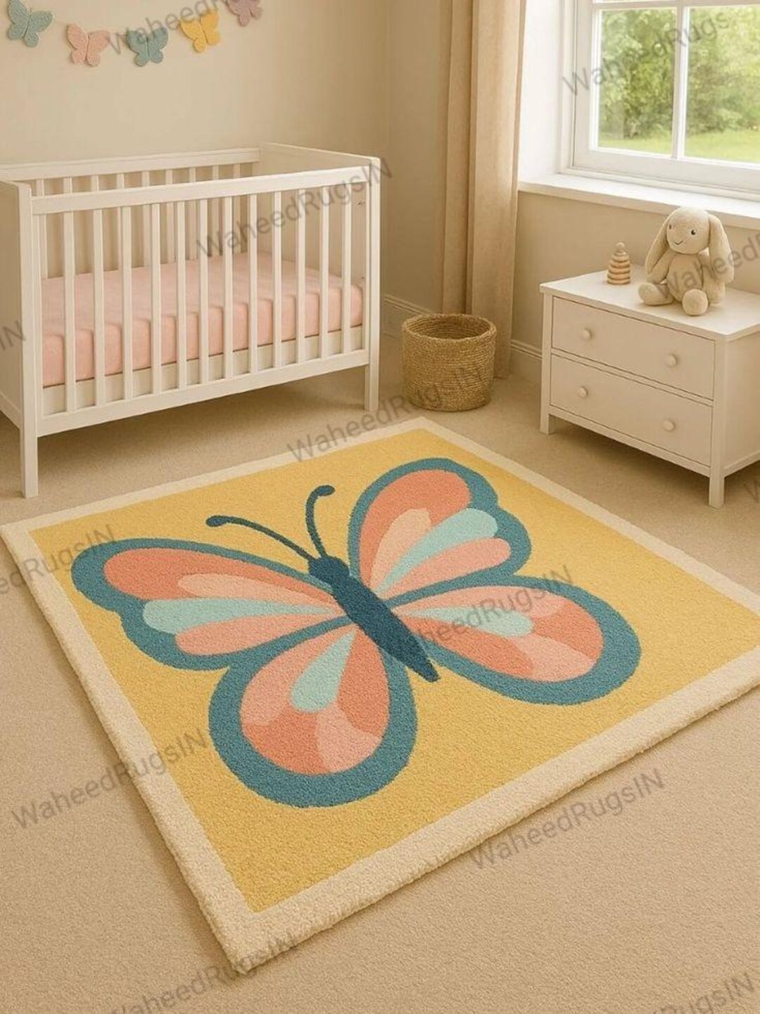 Hand-tufted Wool Butterfly Rug, Pastel Nursery Decor - Etsy