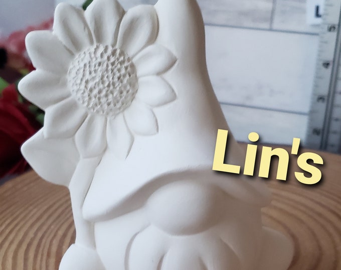 Bisque Handmade Gnome W Daisy Flower Hand Made Ready to Paint Great as ...