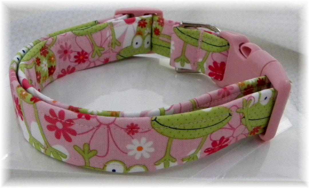 Dog Collar Flowers Floral Frogs Pink and Green Choose Your SIZE ...
