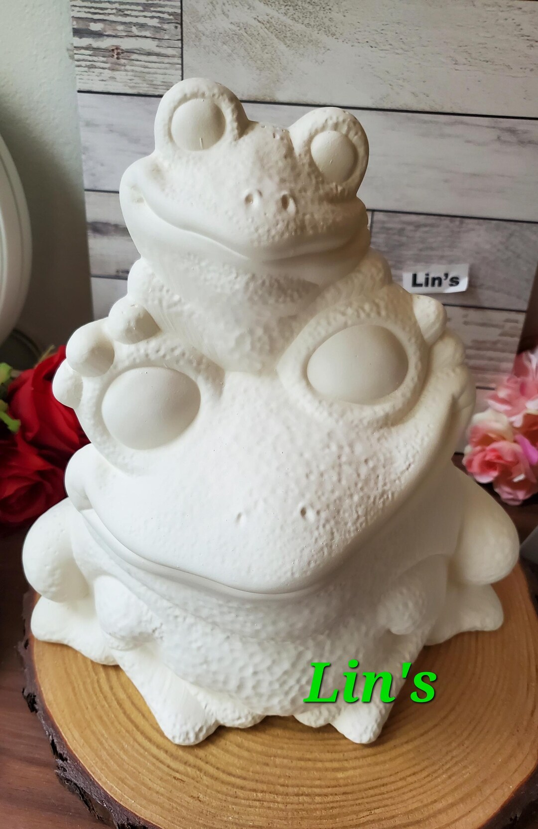 Ceramic Bisque- Garden Frogs Adorable Large Frog With Baby Frog on Back ...