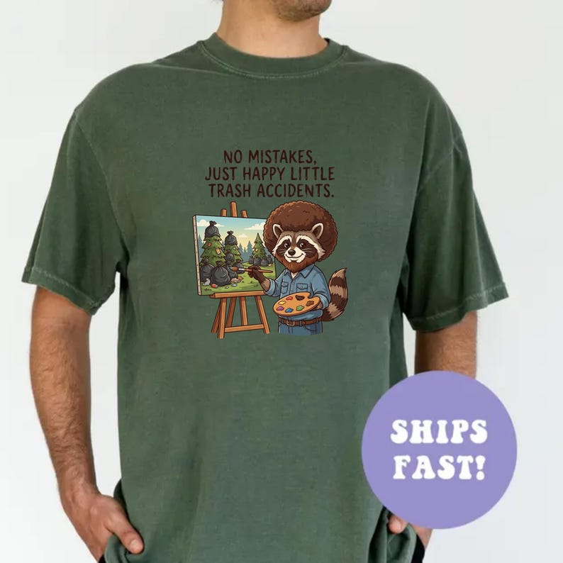 Funny Bob Ross Raccoon Shirt, No Mistakes Happy Accidents, Art Teacher ...