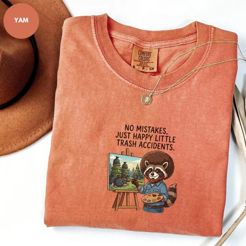 Funny Bob Ross Raccoon Shirt, No Mistakes Happy Accidents, Art Teacher ...