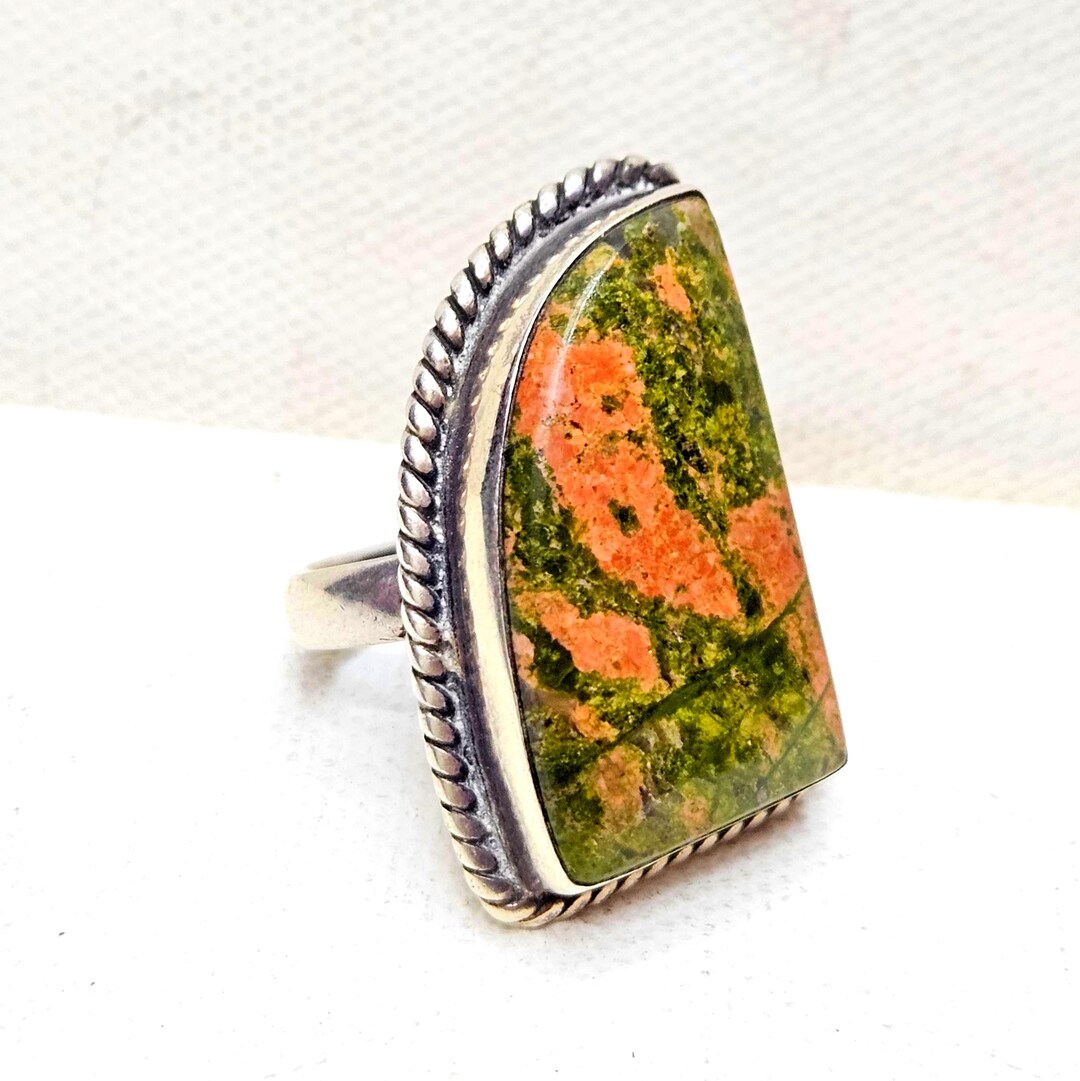Big Jasper Ring | 925 Sterling Silver | Natural Unakite Jasper ...