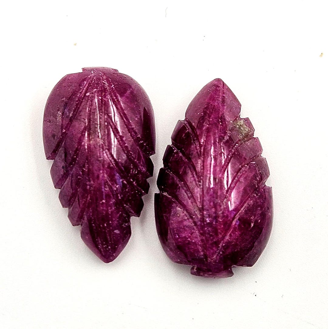 Hand-carved Ruby Leaf Gemstones: Statement Jewelry Pair - Etsy