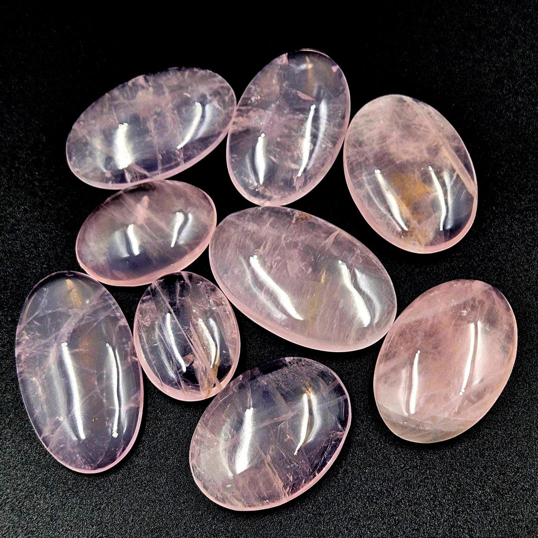Brazilian Rose Quartz Cabochons – 9 Oval Gemstones for Jewelry Making ...