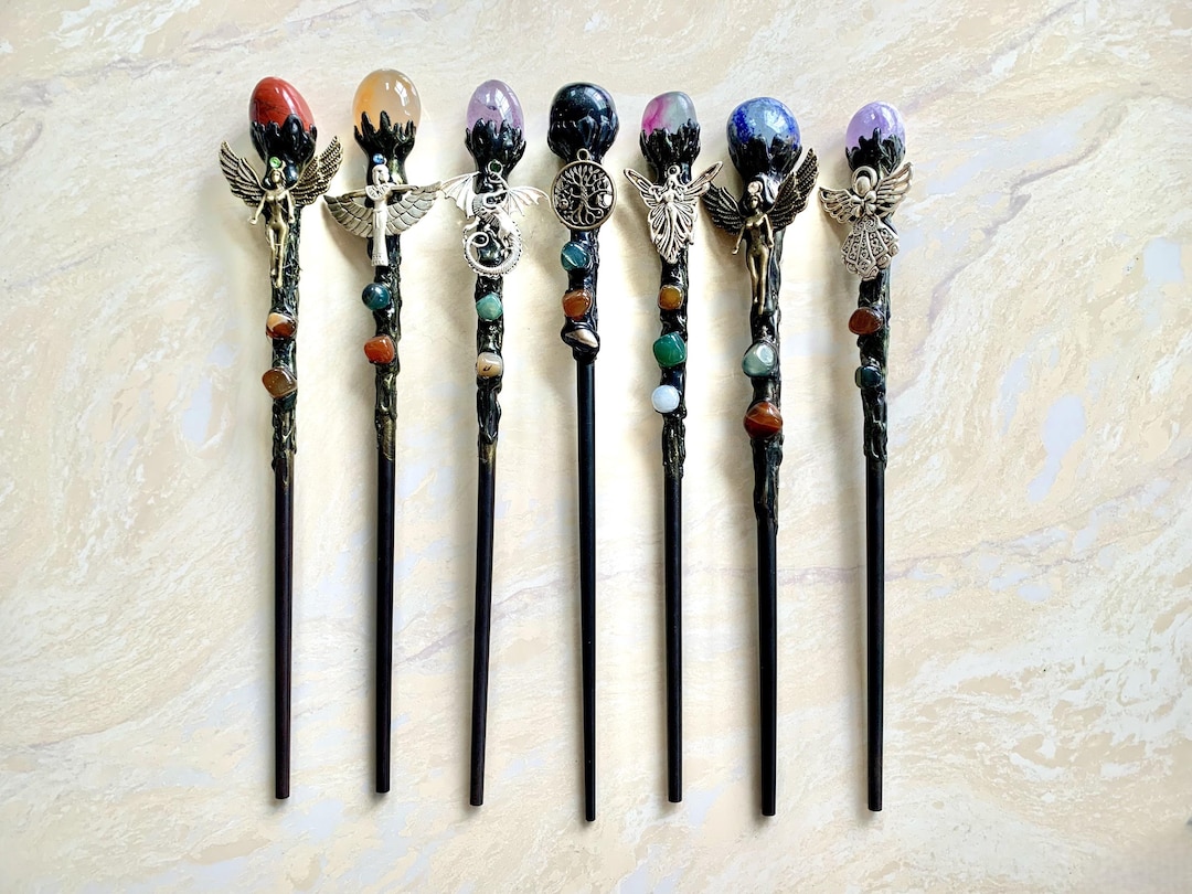 Natural Crystal Magic Wand, Handmade Cosplay Wand, Wizard Staff, Witch ...