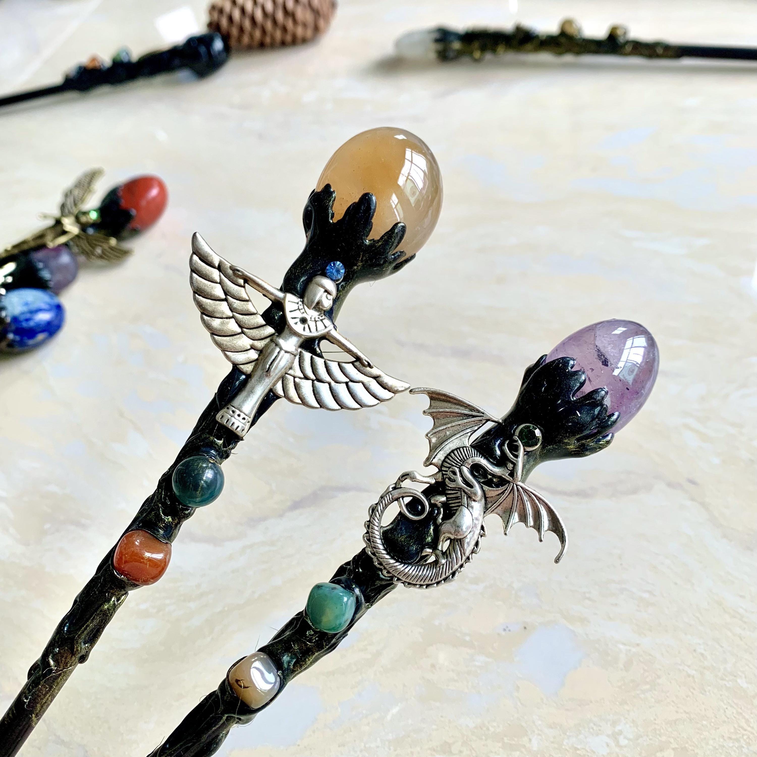 Natural Crystal Magic Wand, Handmade Cosplay Wand, Wizard Staff, Witch ...