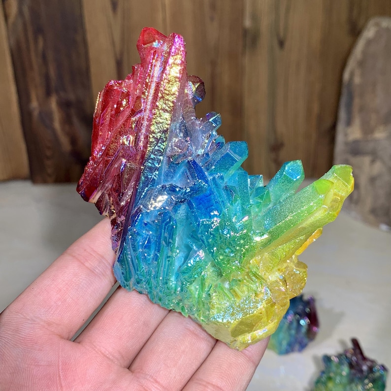 Rainbow Aura Quartz Cluster, Titanium Coated Crystal, Home Decor - Etsy