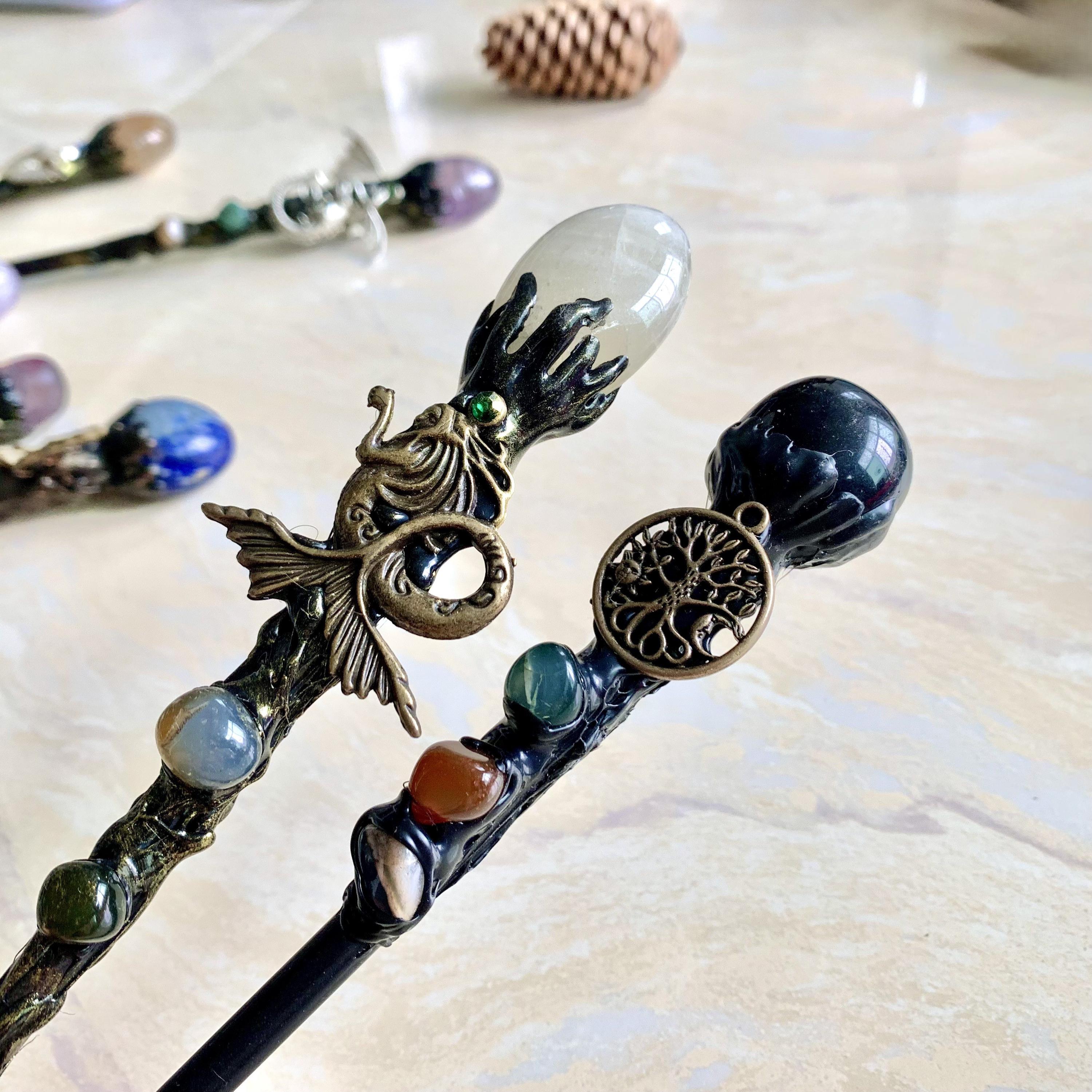 Natural Crystal Magic Wand, Handmade Cosplay Wand, Wizard Staff, Witch ...