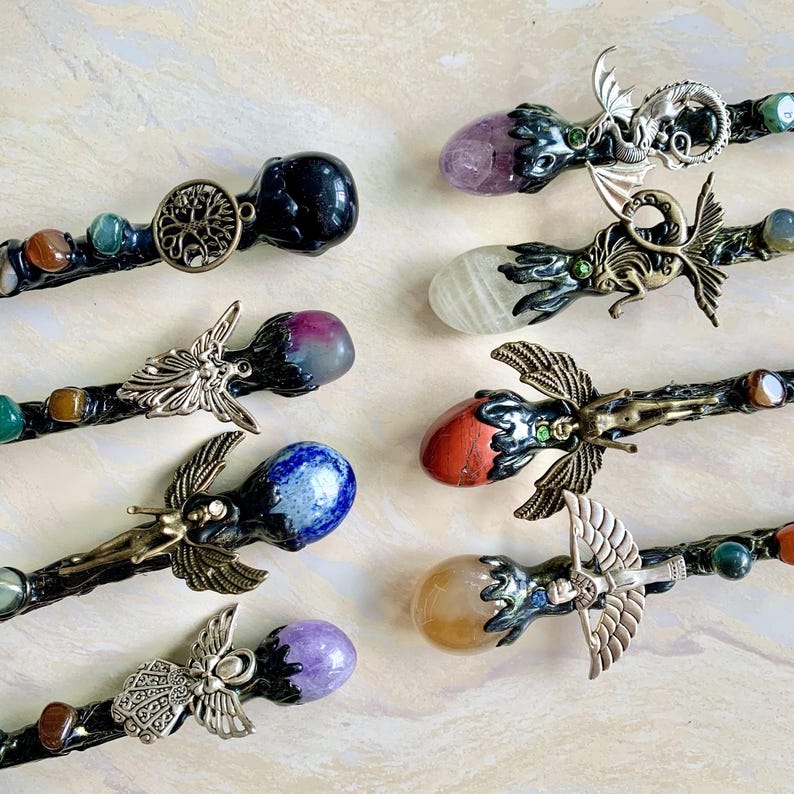 Natural Crystal Magic Wand, Handmade Cosplay Wand, Wizard Staff, Witch ...