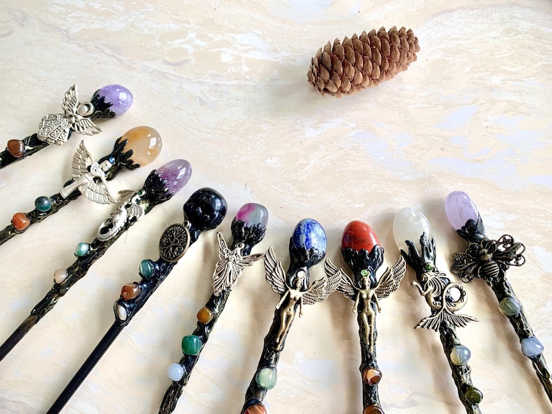 Natural Crystal Magic Wand, Handmade Cosplay Wand, Wizard Staff, Witch ...