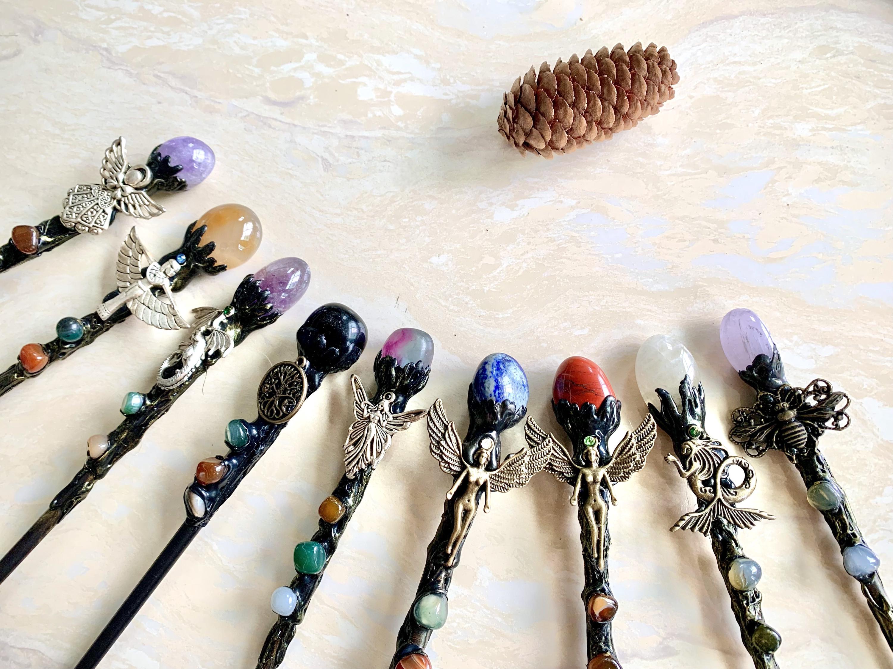 Natural Crystal Magic Wand, Handmade Cosplay Wand, Wizard Staff, Witch ...