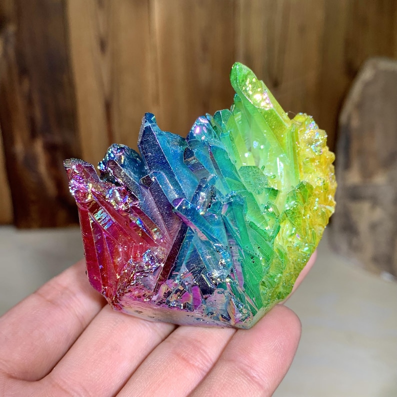 Rainbow Aura Quartz Cluster, Titanium Coated Crystal, Home Decor - Etsy