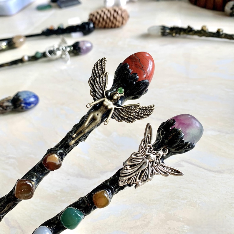 Natural Crystal Magic Wand, Handmade Cosplay Wand, Wizard Staff, Witch ...