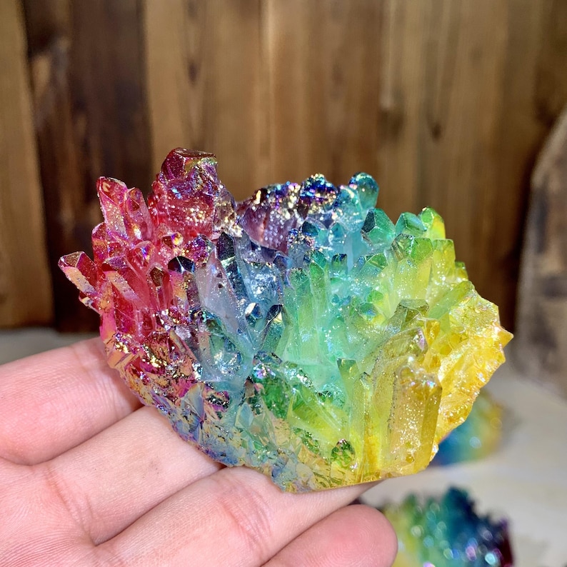 Rainbow Aura Quartz Cluster, Titanium Coated Crystal, Home Decor - Etsy