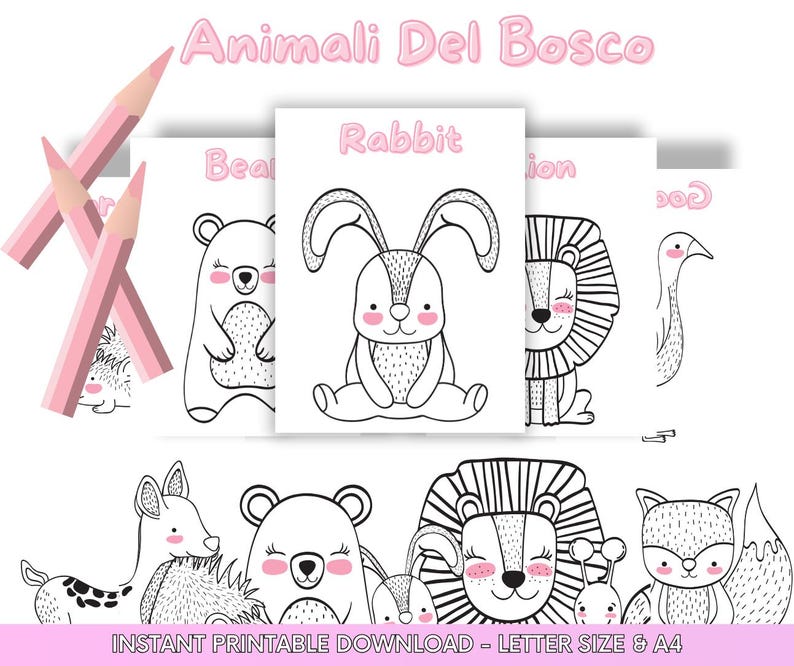 Pink Forest Animals Coloring Book PDF – 20 Kawaii Pages Kids ...
