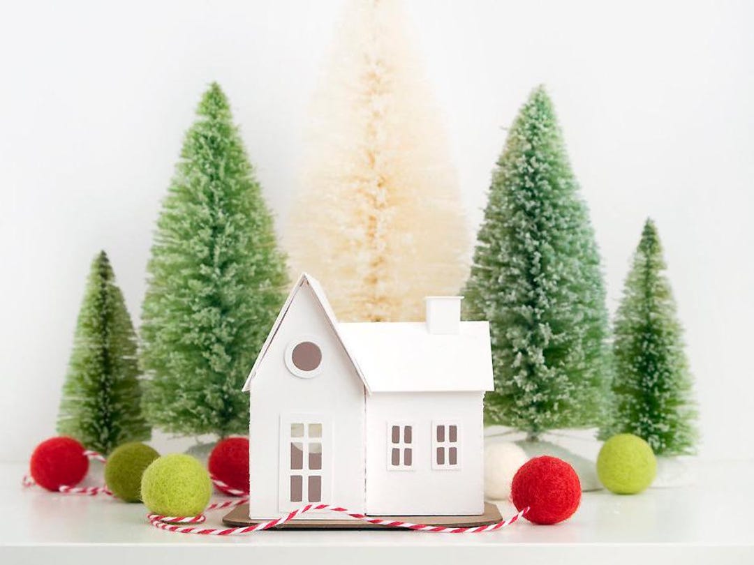 White Christmas Village House DIY Craft Kit, Putz House Mantel ...