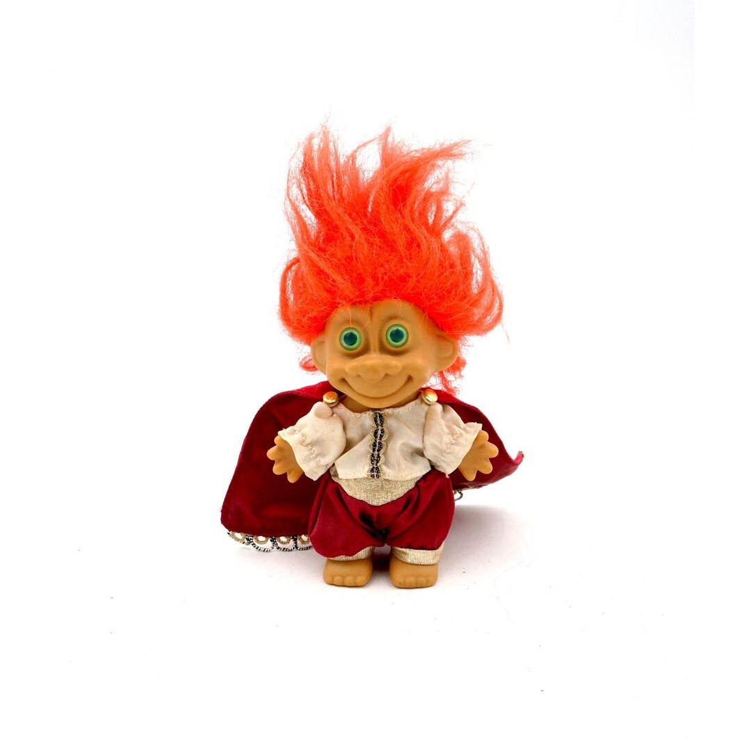 Vintage 1990s Russ Berrie Prince Troll Doll Red Cape Orange Hair Good ...