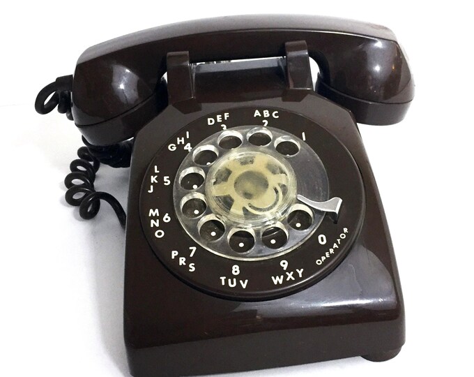 Vintage Mid Century Bell System Dark Brown Rotary Desk Phone Western ...