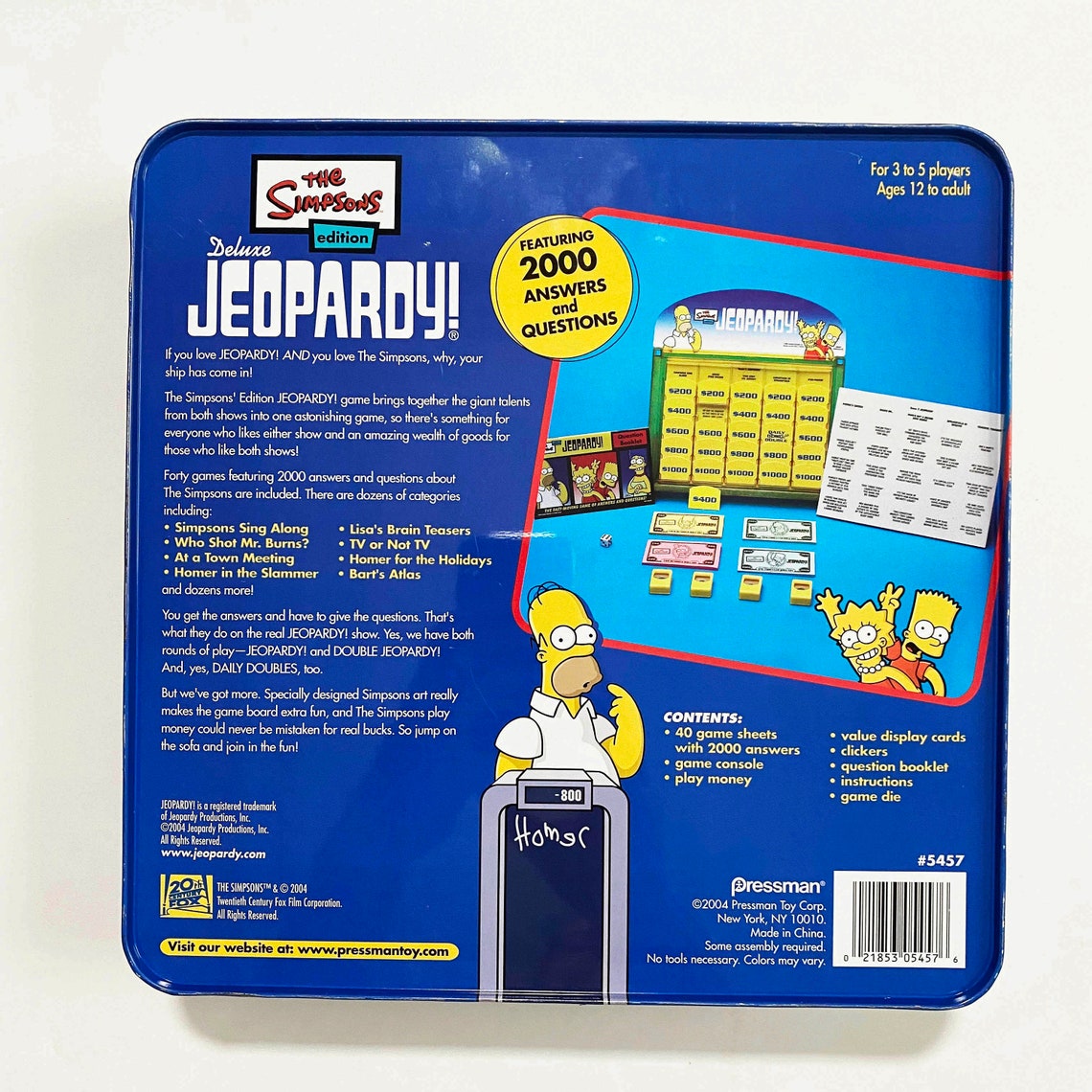 The Simpsons Deluxe Jeopardy Board Game Homer Bart 100% Complete ...