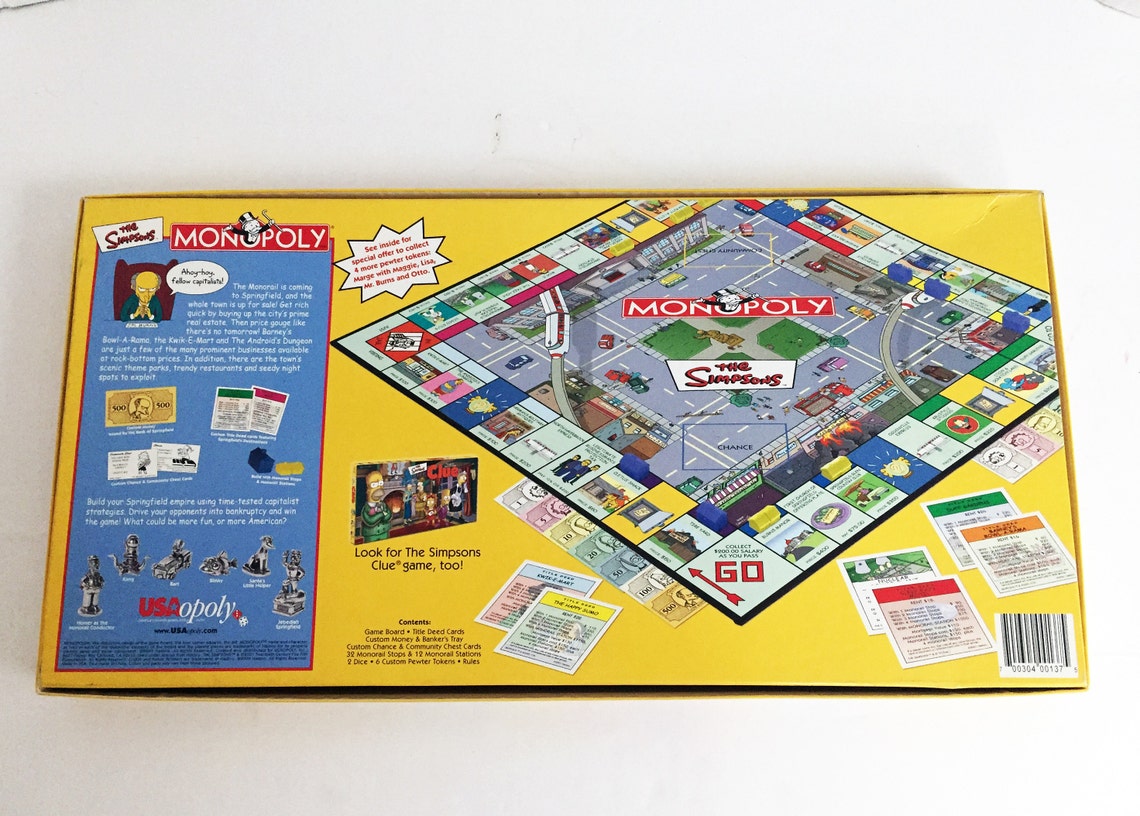 The Simpsons Monopoly Board Game Homer Bart 100% Complete in Box ...