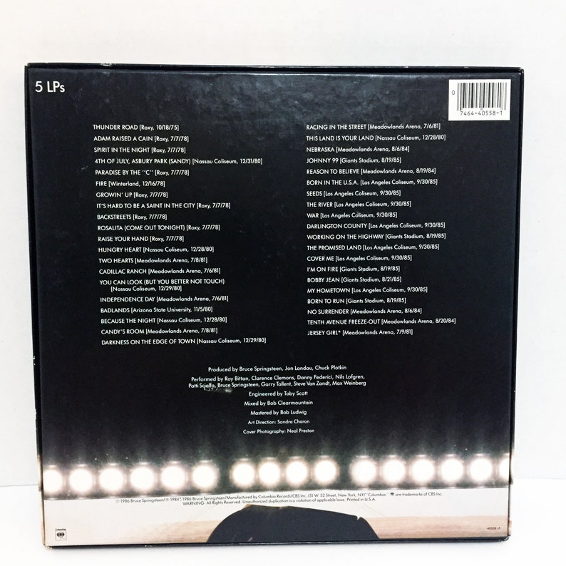 Vintage Bruce Springsteen Live 5 LP Box Set 1975-85 Vinyl LP Record ...