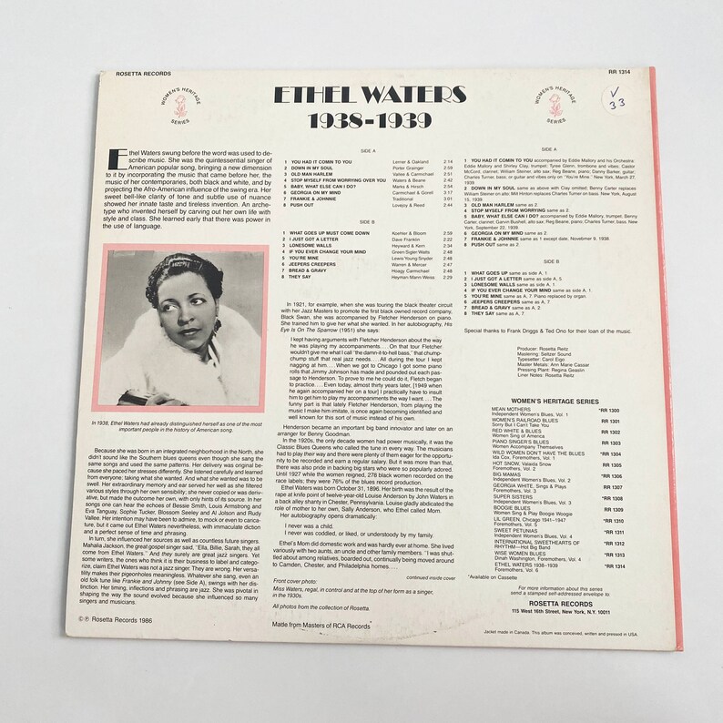 Vintage Ethel Waters 1938 1939 Foremothers Volume 6 Vinyl LP - Etsy
