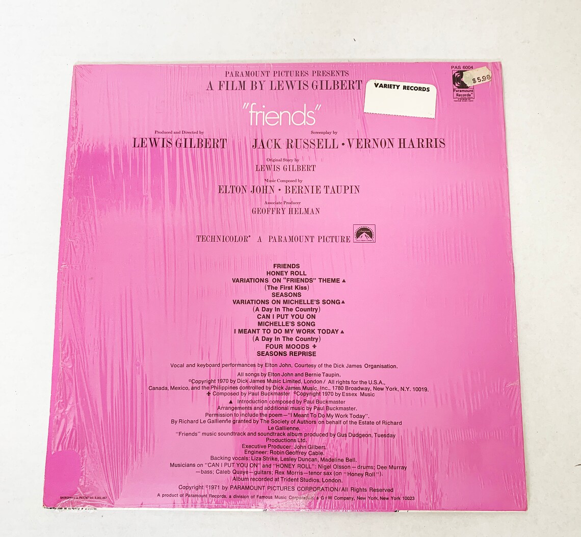 Vintage Elton John Friends Film Soundtrack LP Record Vinyl | Etsy