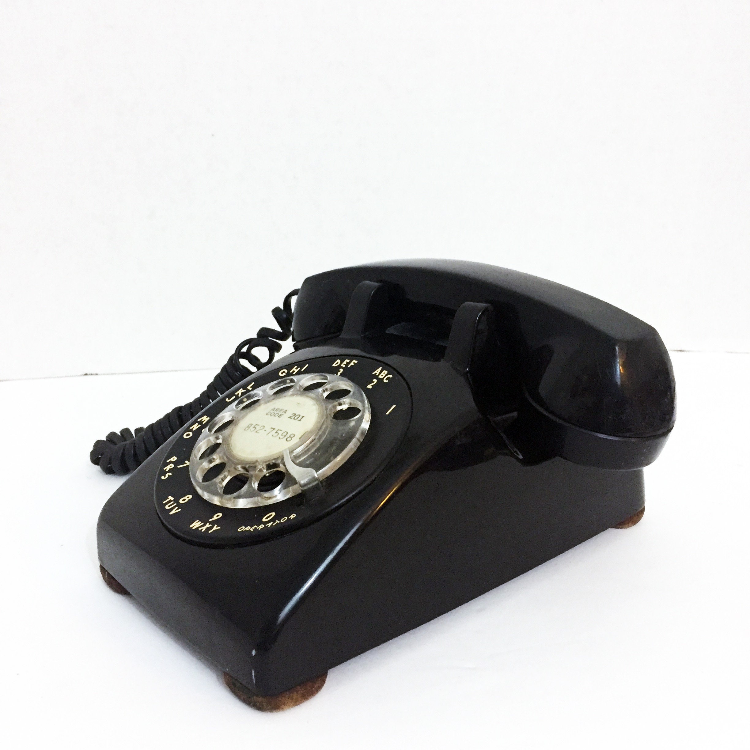 Vintage Mid Century Bell System Dark Black Rotary Desk Phone Western ...