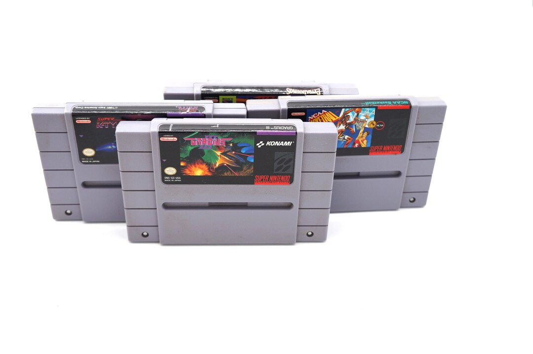 Vintage SNES 4 Game Bundle Super R-type Gradius 3 NCAA Basketball Extra ...