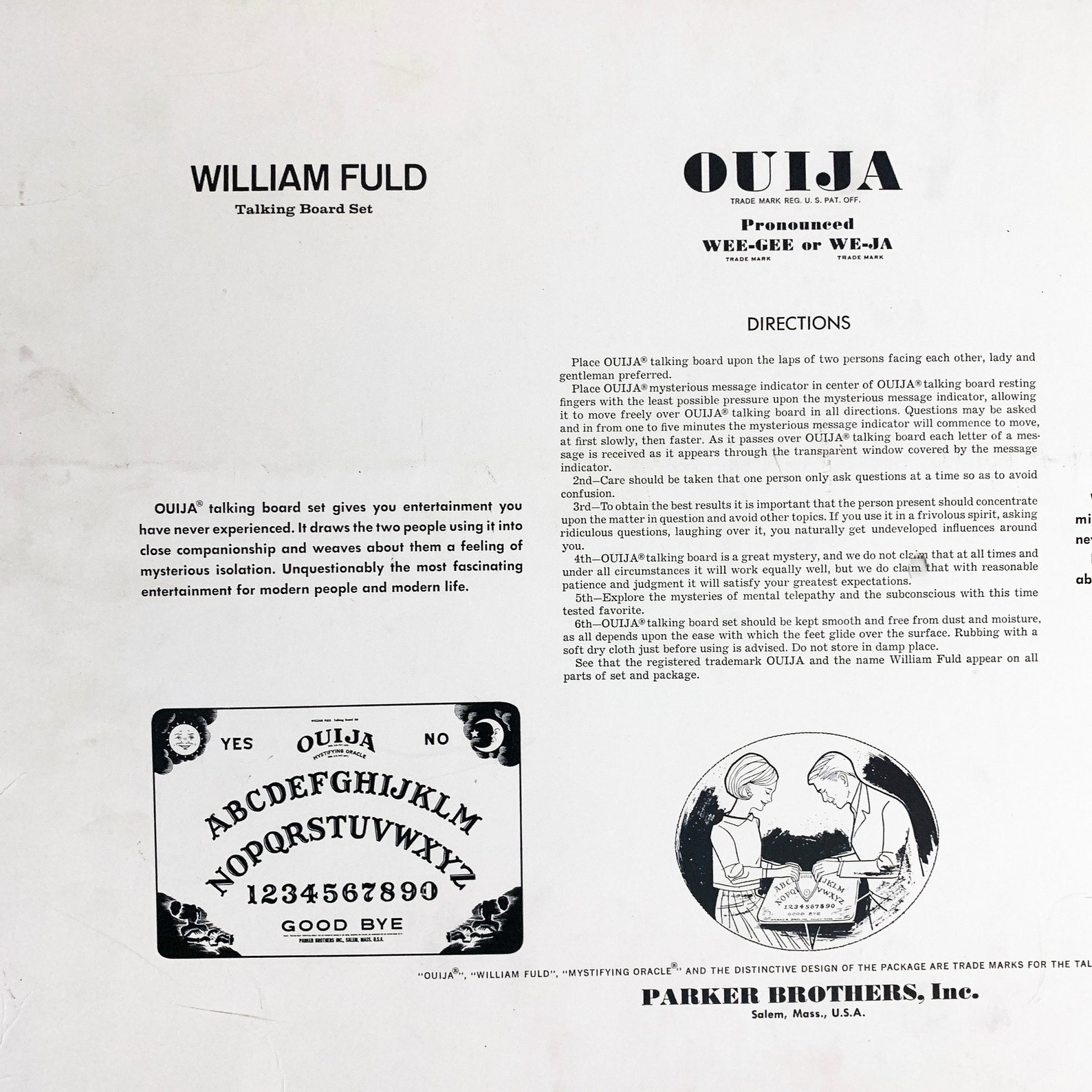 Vintage 1950s Ouija Board William Fuld Salem Mass With Planchette Weegy ...