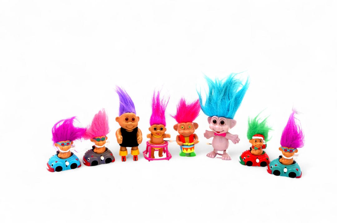 Vintage 1990s Wind-up Troll Doll Lot – Set of 8 Action Trolls Roller ...