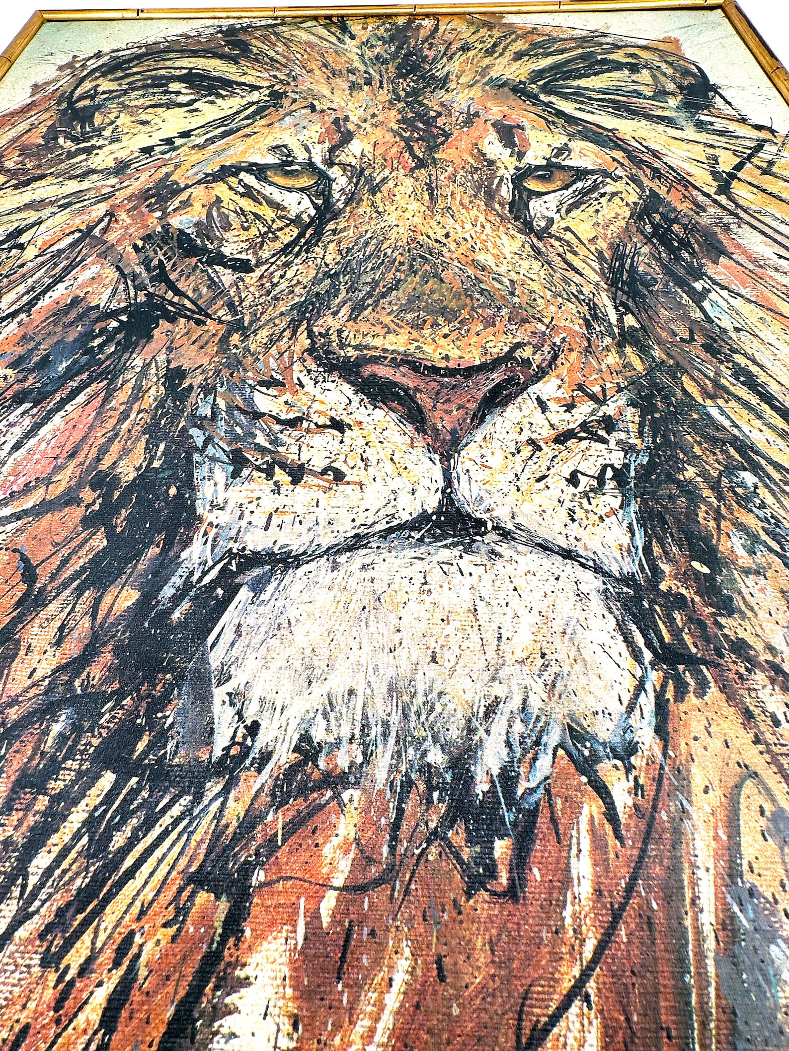 Vintage Mid Century Modern Lion Portrait Painting by Fritz Rudolf Hug ...