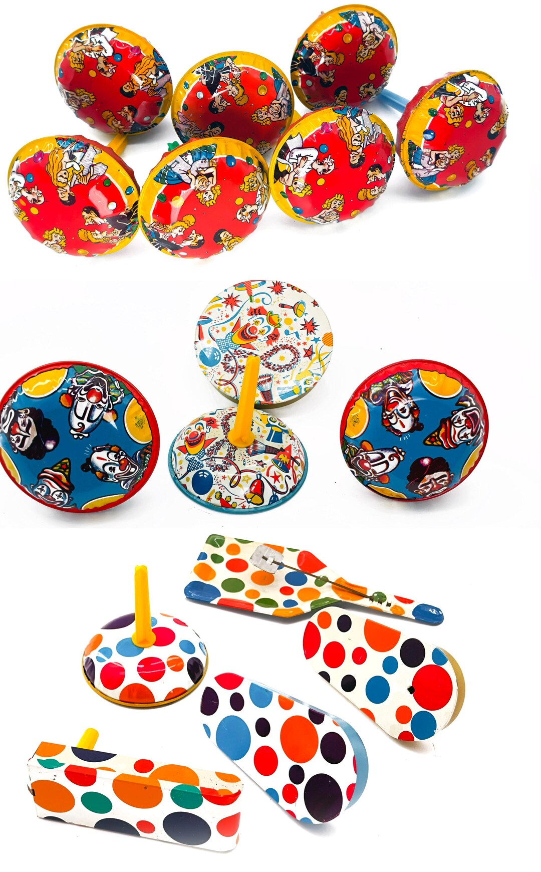 Vintage 16 Tin Toy Noise Maker Bundle 1960s Tin Litho New Years Clowns ...