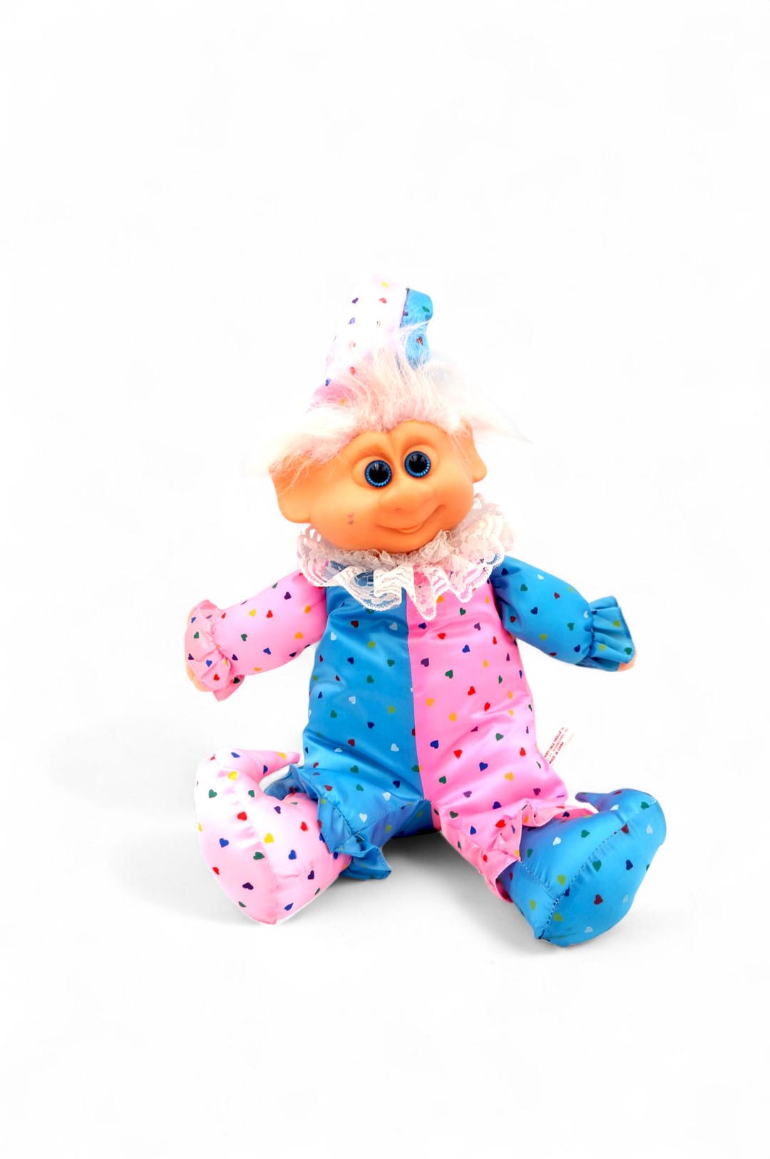 Vintage Fairy-tale Troll Doll – Large Clown Jester Plush – Pink & Blue ...