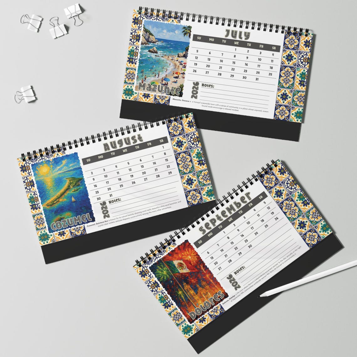 2026 Desk Calendar: Mexican Art & Tile Border Table Planner - Etsy