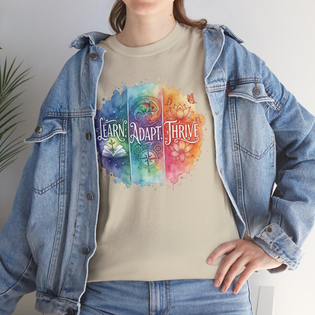 Learn Adapt Thrive T-shirt: Rainbow Watercolor Graphic Tee - Etsy