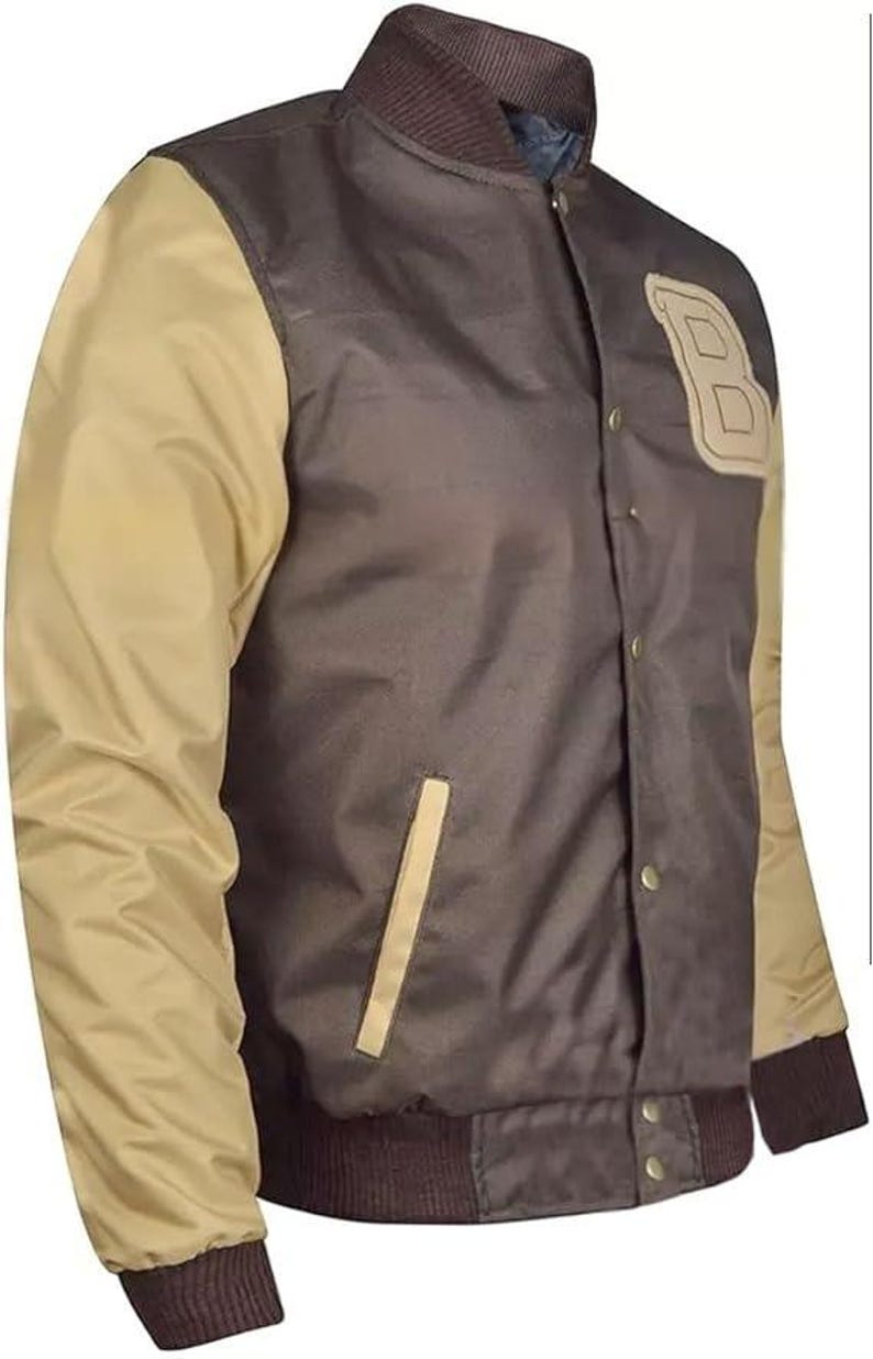 Men's Brown Varsity Bomber Jacket: Handmade Cotton Baseball Jacket With ...