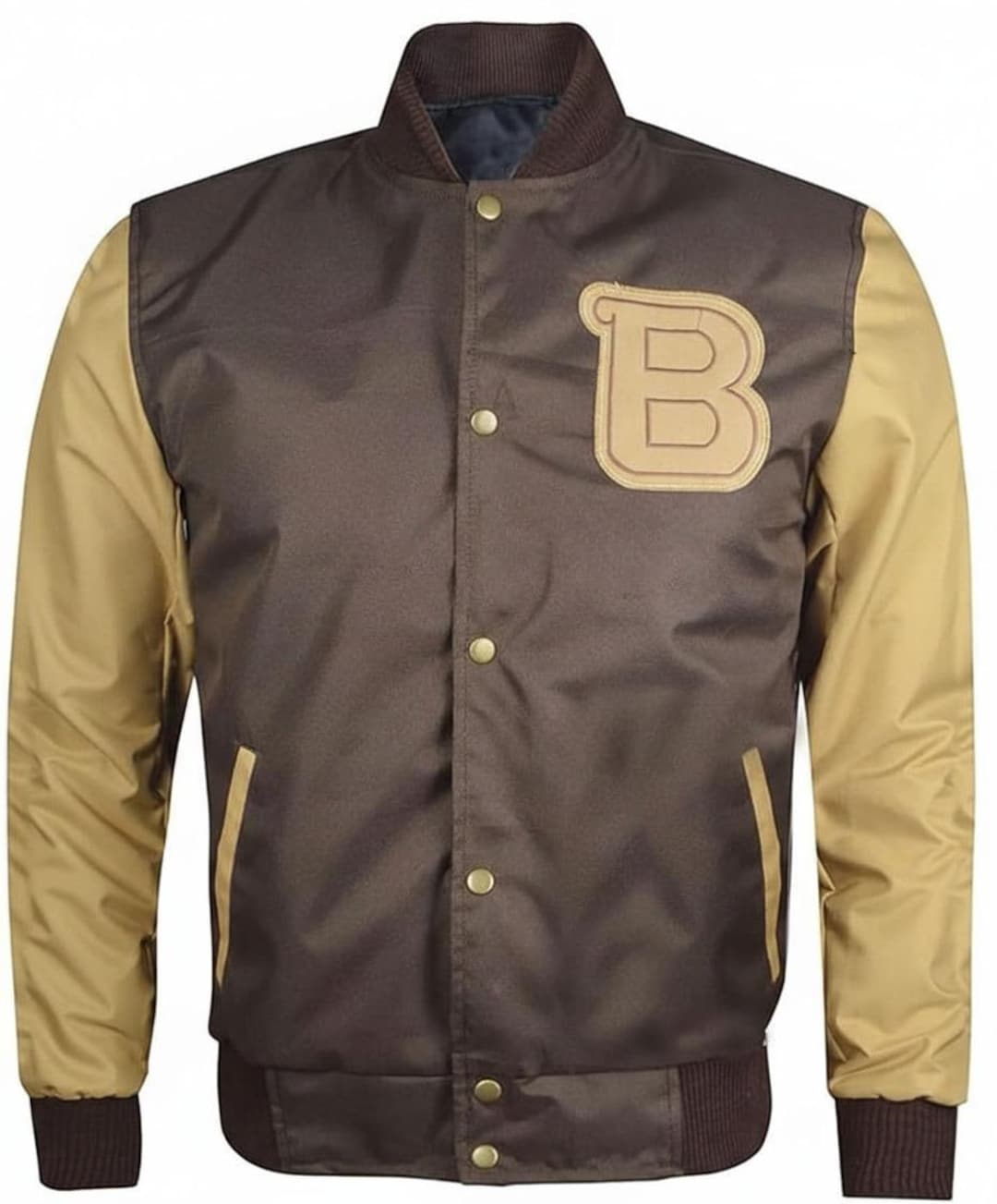 Men's Brown Varsity Bomber Jacket: Handmade Cotton Baseball Jacket With ...
